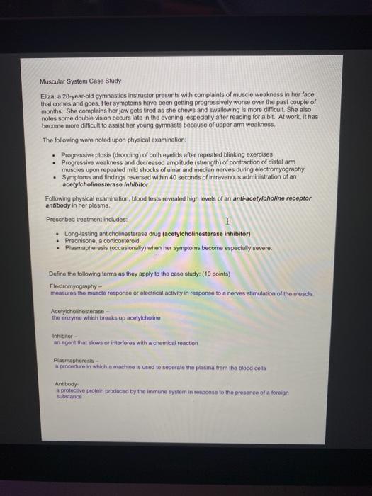 Solved Muscular System Case Study Eliza, a 28-year-old | Chegg.com