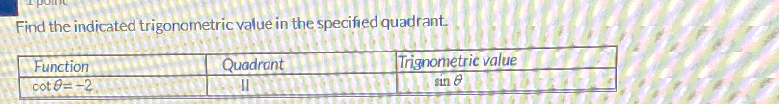 Solved Find the indicated trigonometric value in the | Chegg.com