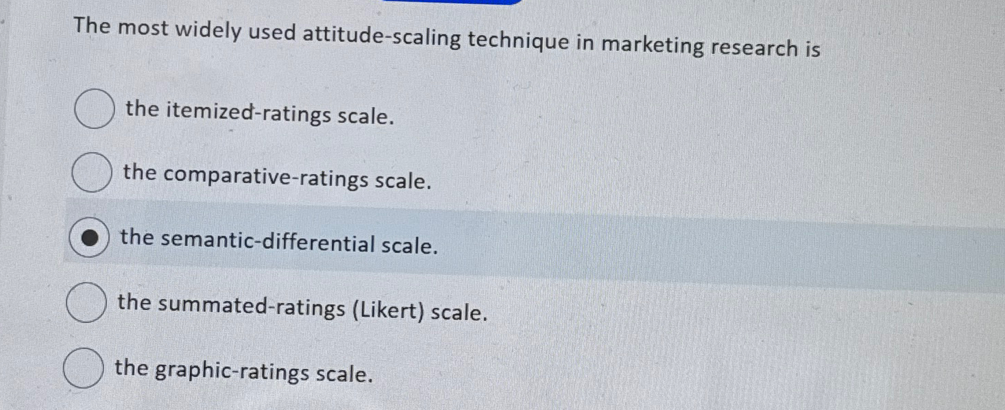 Solved The most widely used attitude-scaling technique in | Chegg.com