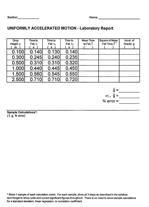 Solved Section: Name: UNIFORMLY ACCELERATED MOTION - | Chegg.com