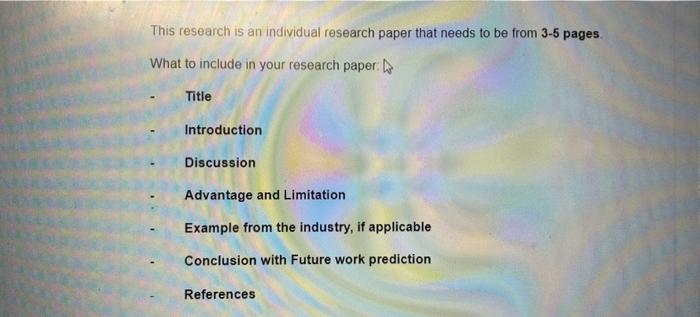 This research is an individual research paper that | Chegg.com