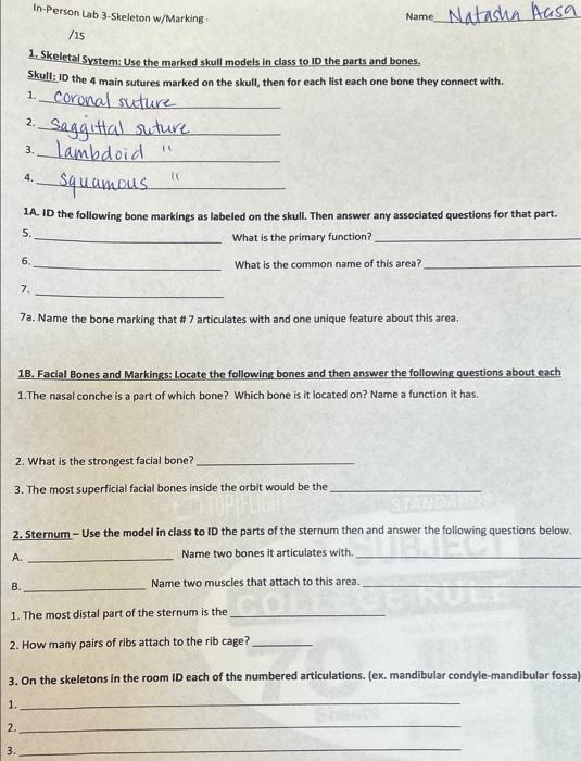 In-Person Lab 3-Skeleton w/Marking 2. A. B. 2. /15 1. | Chegg.com