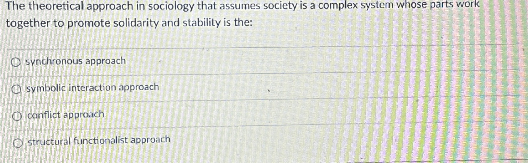 Solved The theoretical approach in sociology that assumes | Chegg.com