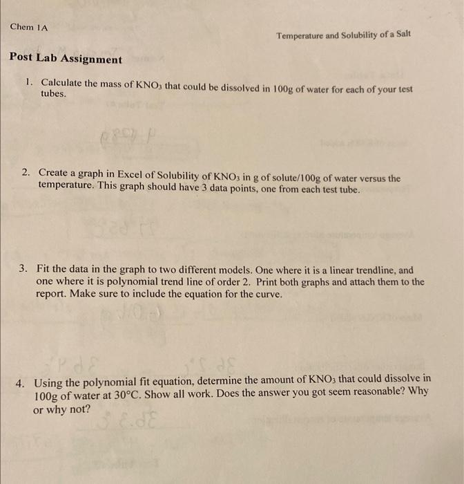 Chem IA Temperature and Solubility of a Salt Qost Lab | Chegg.com