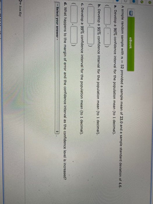 Solved eBook A simple random sample with n 52 provided a | Chegg.com