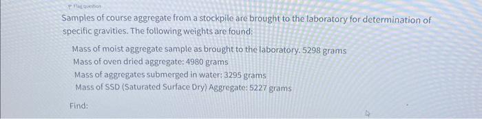 Solved Samples of course aggregate from a stockpile are | Chegg.com