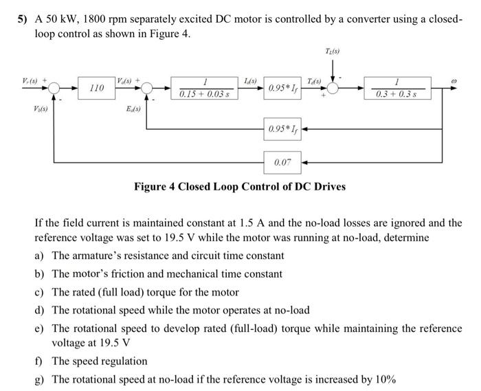 Solved 5) A 50 kW,1800rpm separately excited DC motor is | Chegg.com