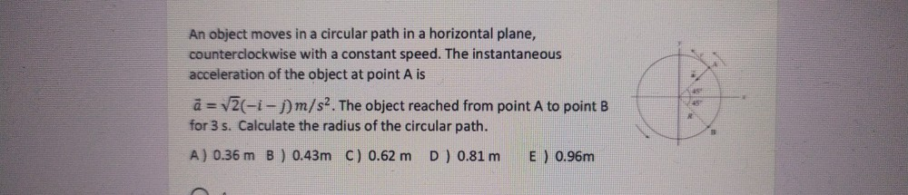 Solved An object moves in a circular path in a horizontal | Chegg.com