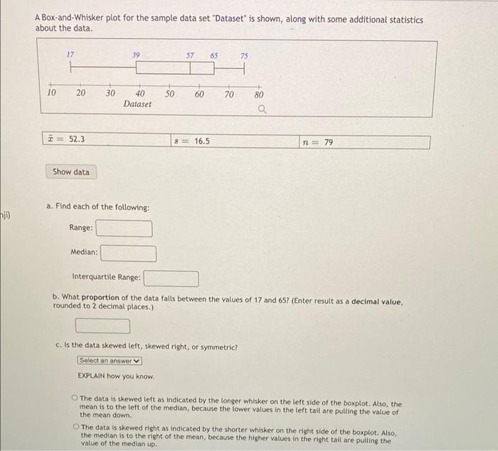 Solved A Box-and-Whisker plot for the sample data set | Chegg.com