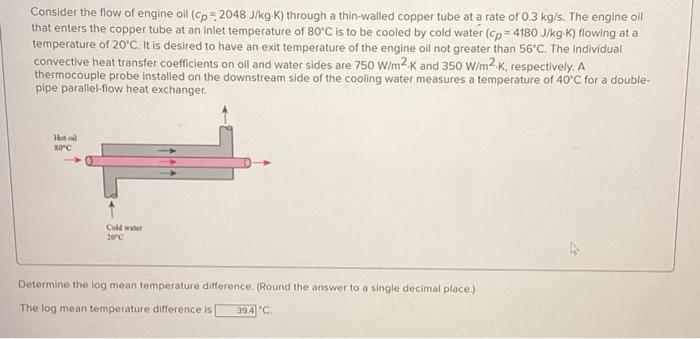 Solved Consider the flow of engine oil (cp=2048 J/kg⋅K) | Chegg.com