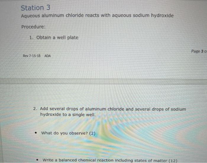 Solved Station 3 Aqueous aluminum chloride reacts with | Chegg.com
