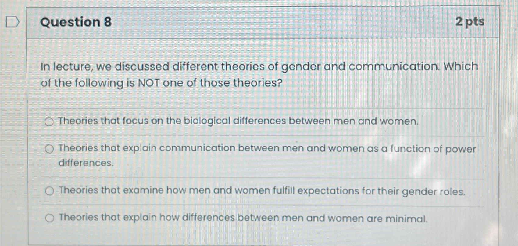 Solved Question 82ptsIn lecture, we discussed different | Chegg.com