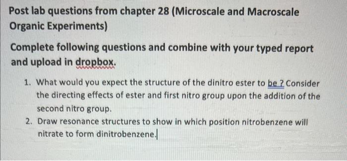 Solved Post lab questions from chapter 28 (Microscale and | Chegg.com