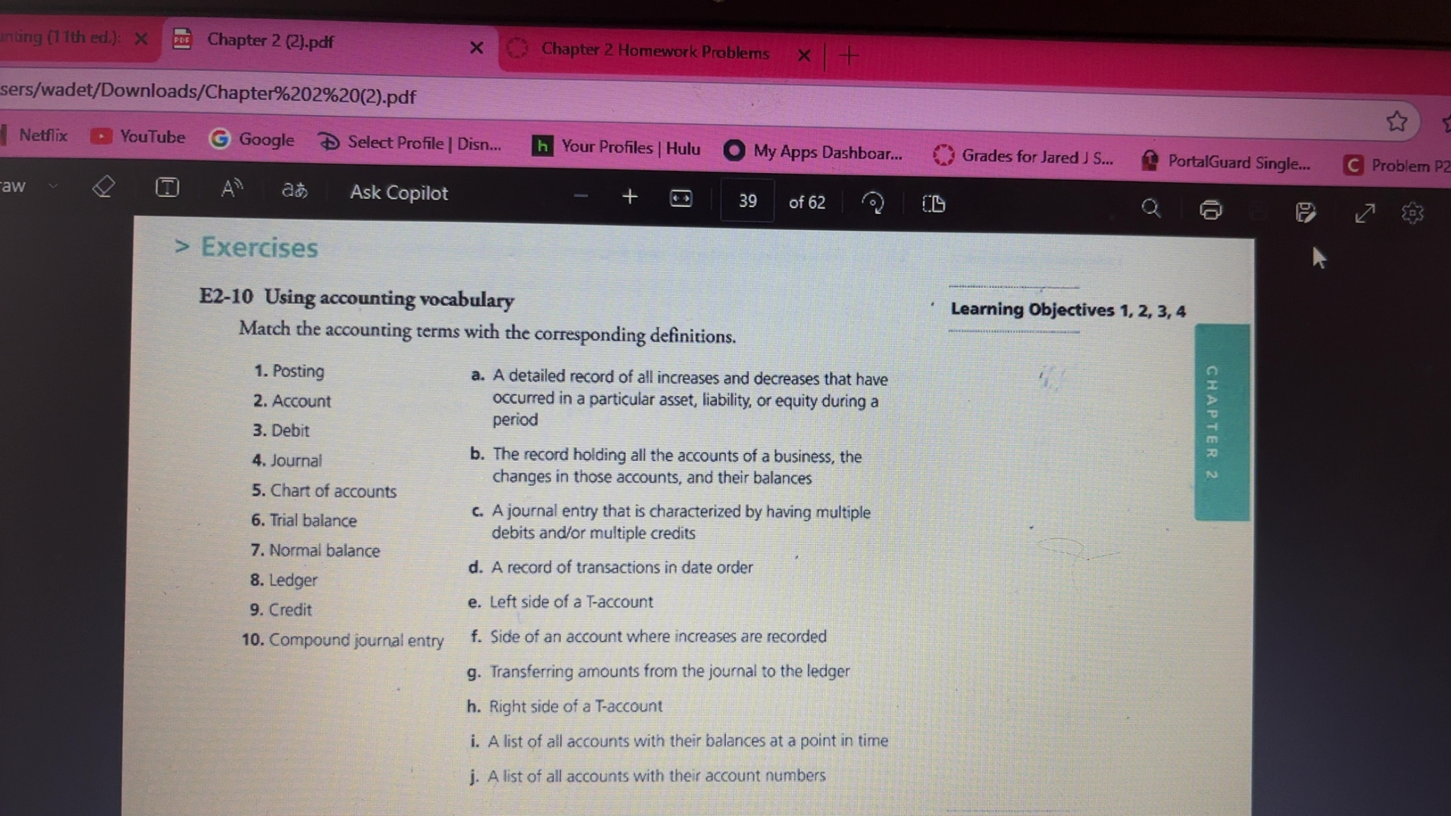 Solved Exercises E2-10 ﻿Using accounting vocabulary Match | Chegg.com