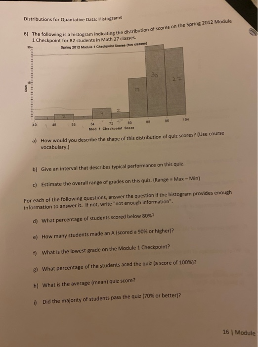 Solved Distributions for Quantative Data: Histograms ng is a | Chegg.com