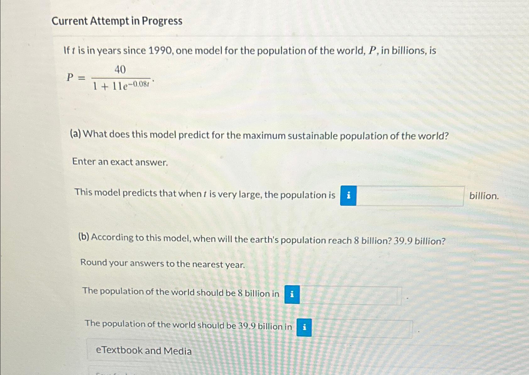 Solved Current Attempt in ProgressIf t ﻿is in years since | Chegg.com
