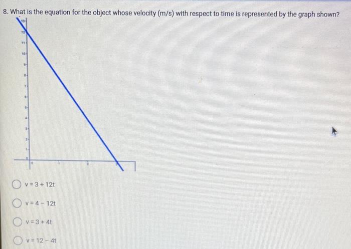 Solved 8. What is the equation for the object whose velocity | Chegg.com