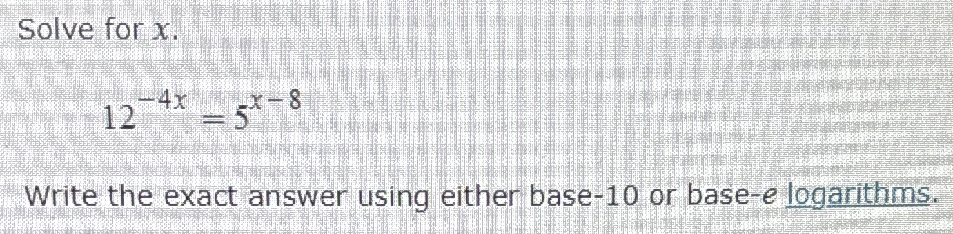 Solved Solve for x12-4x=5x-8Write the exact answer using | Chegg.com
