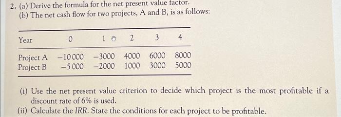 Solved 2. (a) Derive the formula for the net present value | Chegg.com