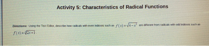 Solved Activity 5: Characteristics of Radical Functions are | Chegg.com