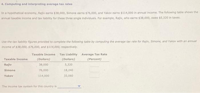 Solved 4. Computing and interpreting average tax rates In a | Chegg.com
