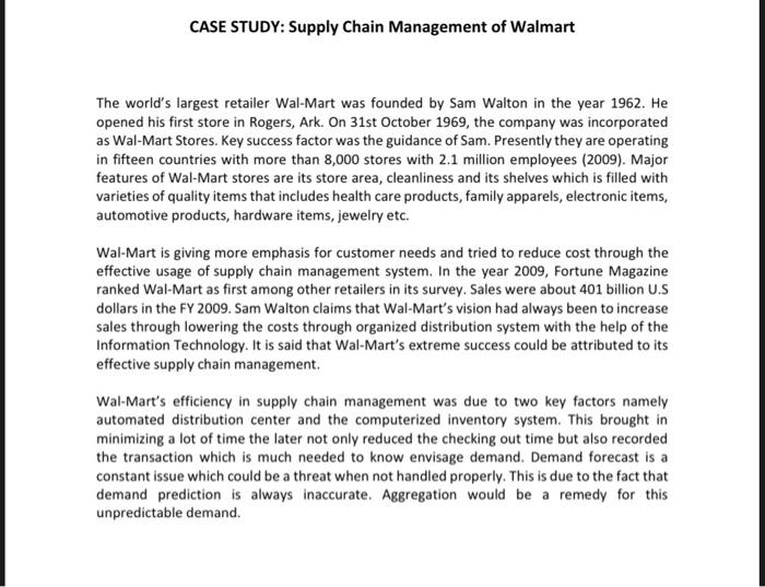 Solved CASE STUDY: Supply Chain Management of Walmart The | Chegg.com