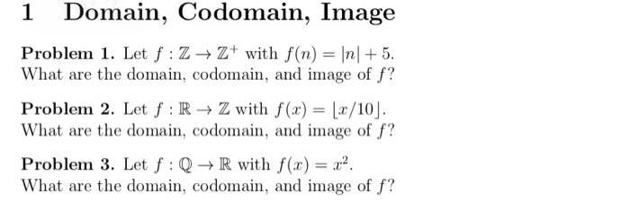 Solved 1 Domain, Codomain, Image Problem 1. Let f: Z+Z+ with | Chegg.com
