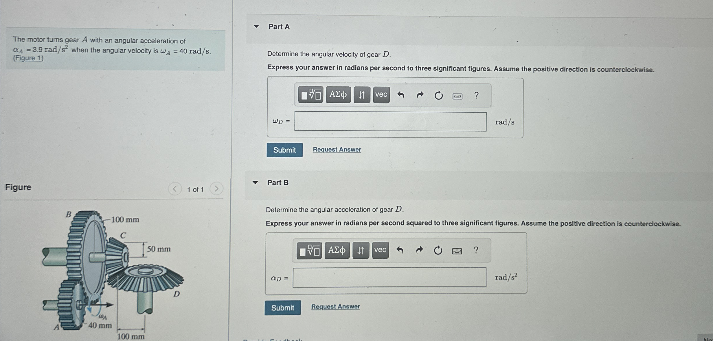 Solved The Motor Turns Gear A With An Angular Acceleration