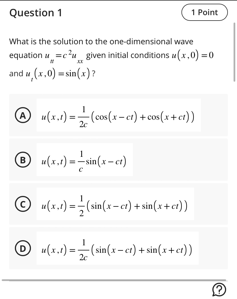 Solved Question 1what Is The Solution To The One Dimensional