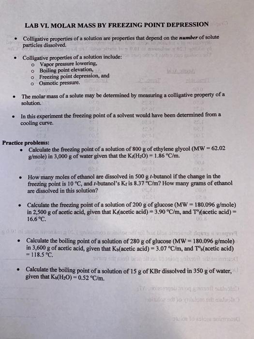 Solved LAB VI. MOLAR MASS BY FREEZING POINT DEPRESSION . | Chegg.com