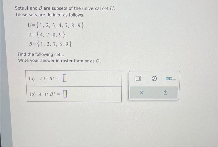 Solved Sets A and B are subsets of the universal set U. | Chegg.com