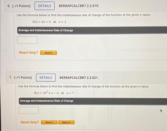 Solved 6. (-/1 Points) DETAILS BERRAPCALCBR7 2.2.019. Use | Chegg.com