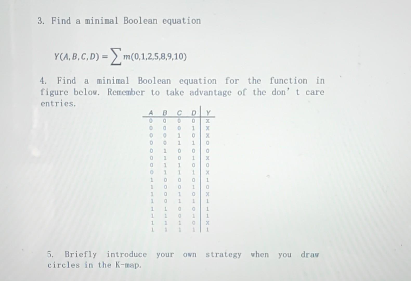 Solved 3. Find a minimal Boolean equation | Chegg.com