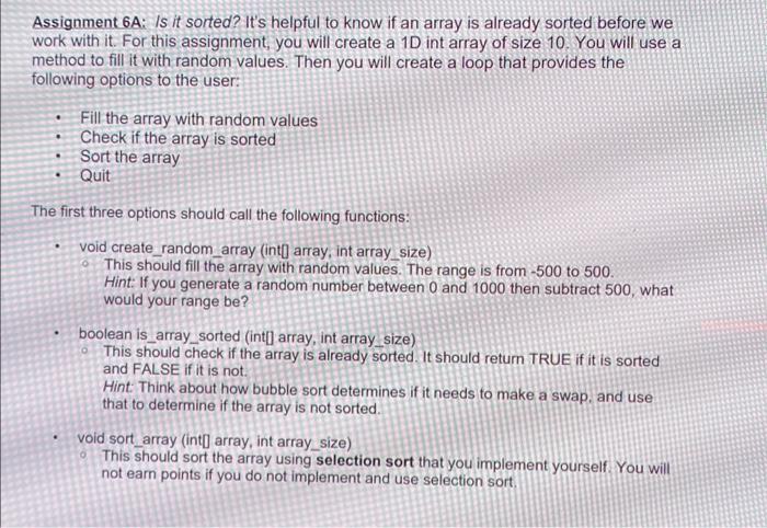 Solved Assignment 6 A: is it sorted? It's helpful to know if | Chegg.com