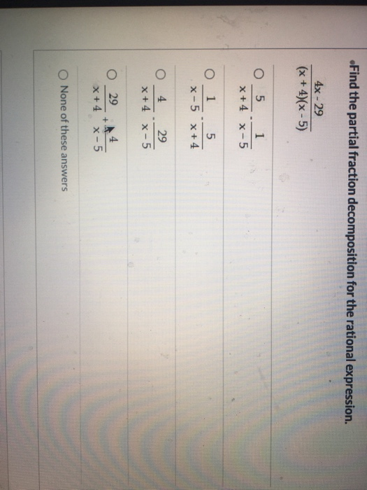 Solved Find the correct setup for the partial fraction | Chegg.com