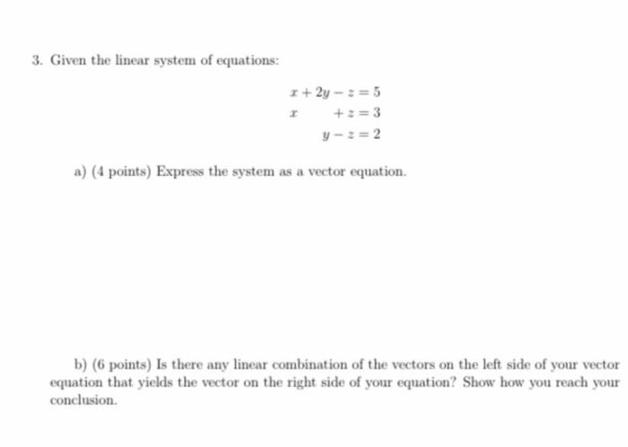 Solved 3. Given the linear system of equations: | Chegg.com