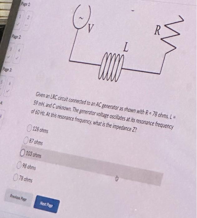 Solved Given an LRC circuit connected to an AC generator as | Chegg.com