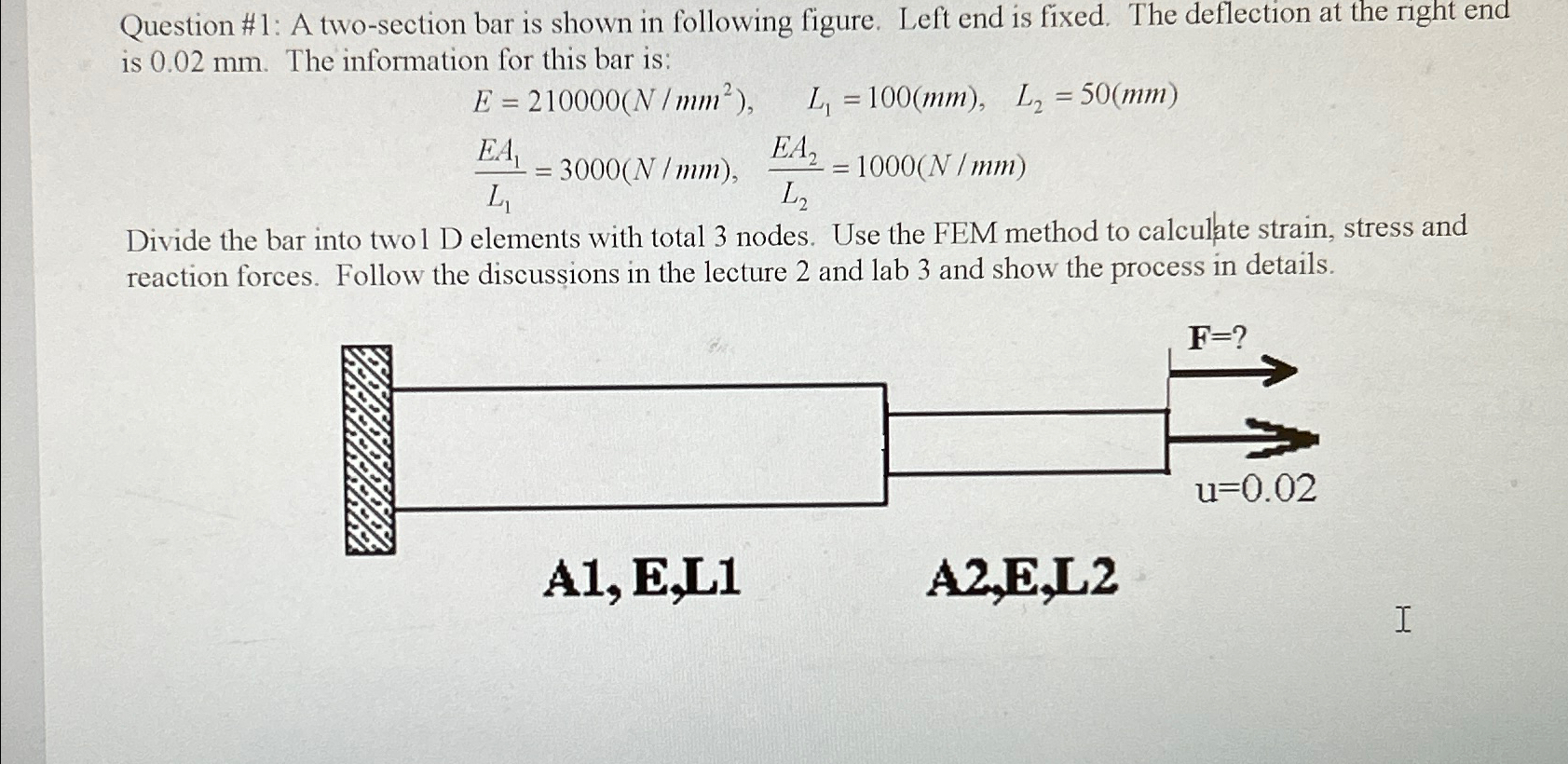 Solved Question #1: A two-section bar is shown in following | Chegg.com