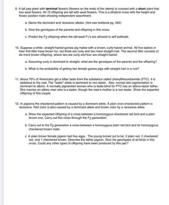 9. A tall pea plant with terminal flowers (flowers on | Chegg.com