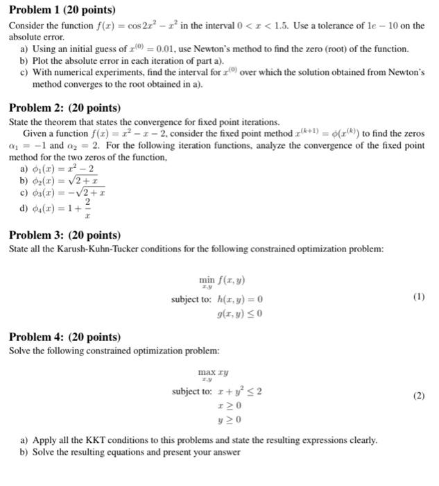 Solved Problem 1 ( 20 points) Consider the function | Chegg.com