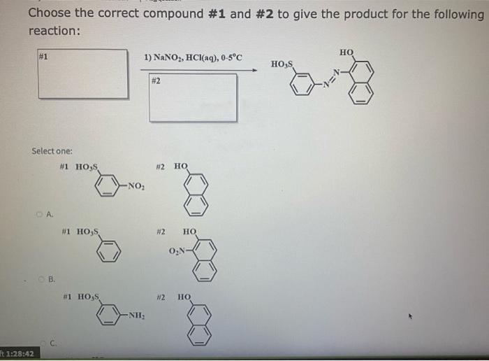 Solved Choose the correct compound #1 and #2 to give the | Chegg.com