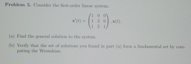 Solved Problem 5. ﻿Consider the first-order linear | Chegg.com