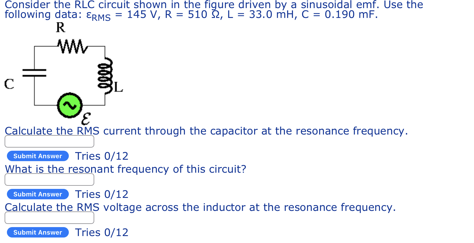 Solved Consider the RLC circuit shown in the figure driven | Chegg.com