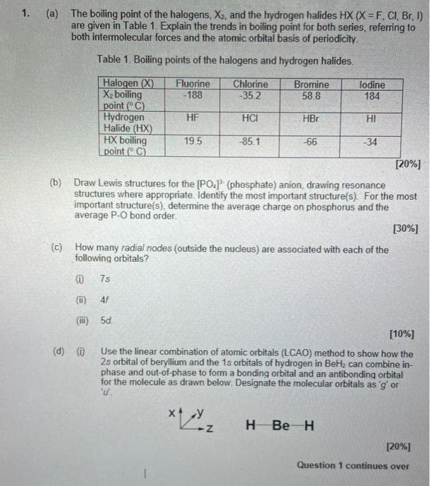 Solved (a) The boiling point of the halogens, X2, and the | Chegg.com