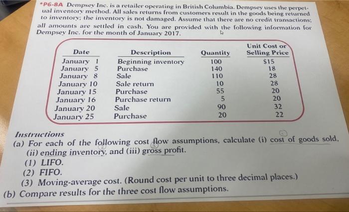 Solved "P6-8A Dempsey Ine, is a retailer operating in | Chegg.com