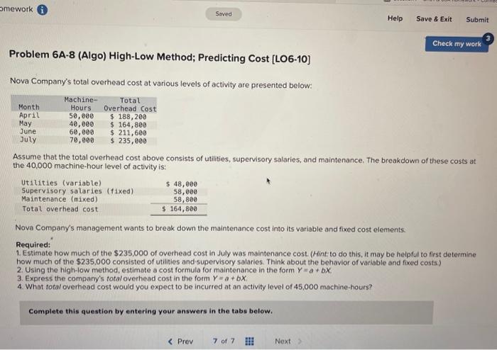 Solved Problem 6A-8 (Algo) High-Low Method; Predicting Cost | Chegg.com