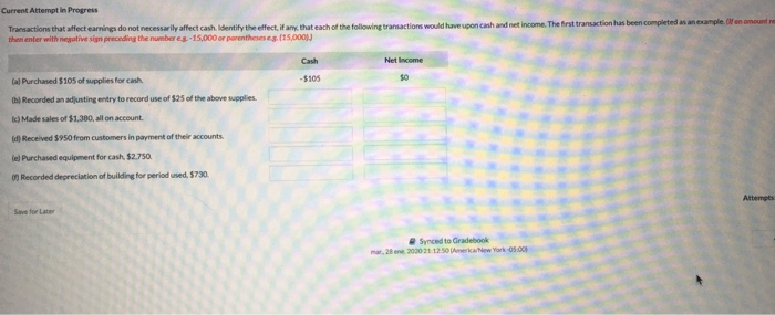 Solved Current Attempt in Progress Transactions that affect | Chegg.com