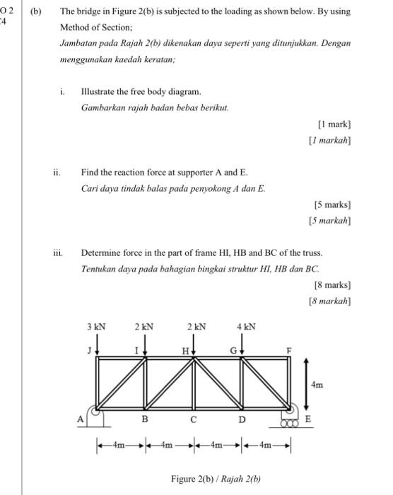 [Solved]: -02 4 (b) The bridge in Figure 2(b) is subjected
