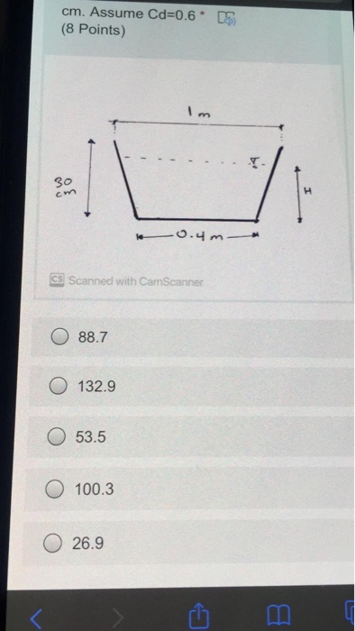 Solved 8 Find the discharge (in l/sec) through a trapezoidal | Chegg.com