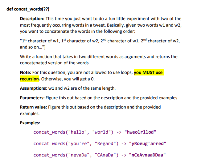 Solved def concat_words(??)Description: This time you just | Chegg.com